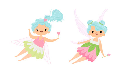 Cute little pixie girl with ethereal wings flying Vector Image
