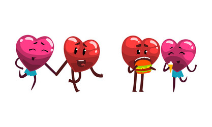 Cute humanized heart character having romantic Vector Image