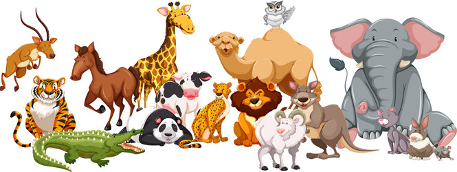 Set cartoon animals with cow sheep goat lion Vector Image