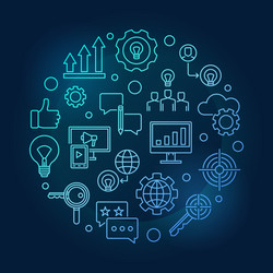 Blue digital marketing icon set target audience Vector Image