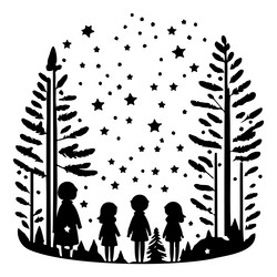 Forest friend children watching shooting stars Vector Image