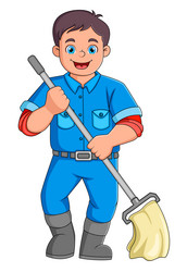 Young man cleaning with vacuum cleaner Royalty Free Vector