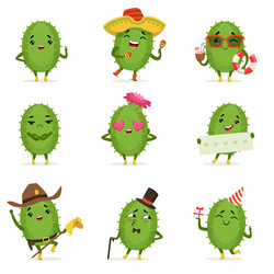 Cute cactus emoticons Royalty Free Vector Image