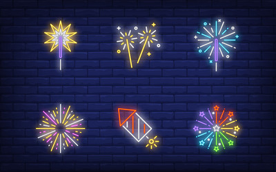Firework neon sign set Royalty Free Vector Image