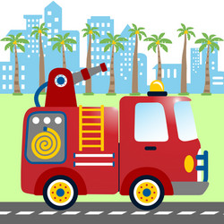 Cartoon Fire Engine with Driver Royalty Free Vector Image