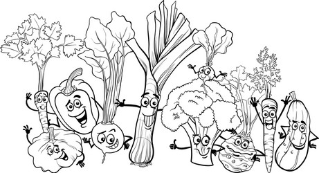Cartoon vegetables set for coloring book Vector Image