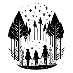 Forest friend children watching shooting stars Vector Image