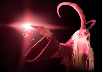 Graphic cartoon red and black horned scary satan Vector Image