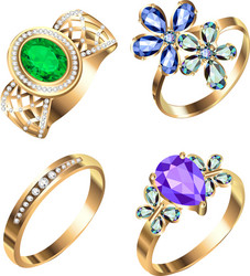 Ring set with precious stones on whit Royalty Free Vector