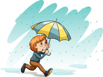 Cartoon girl with umbrella standing under the rain
