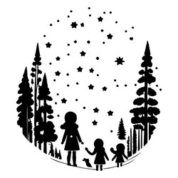 Forest friend children watching shooting stars Vector Image