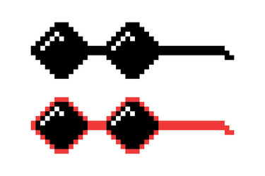 Pixel boss glasses icon set in 8 bit retro Vector Image