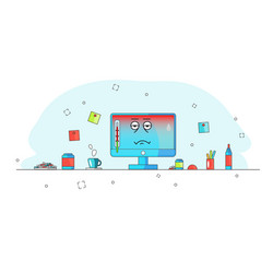 Computer crashed breakdown fun cartoon character Vector Image