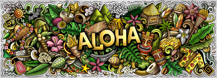 Aloha hawaii doodle cartoon funny banner Vector Image