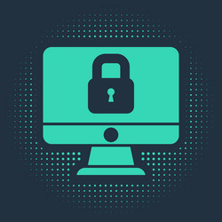 Green lock on computer monitor screen icon Vector Image