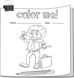 A color me worksheet with clock Royalty Free Vector Image