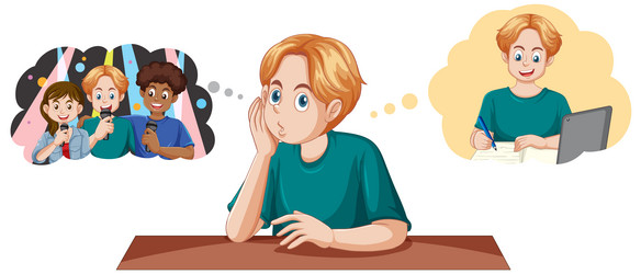 Cartoon Boy Thinking In Class