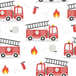 Seamless pattern with cute cartoon fire engines Vector Image