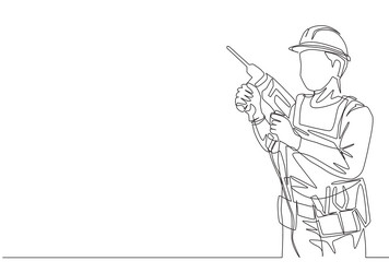 One single line drawing of young handyman wearing Vector Image