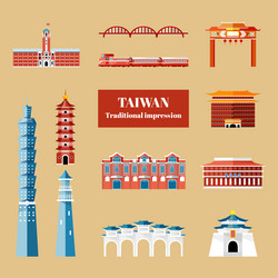 Taiwan travel symbol collection Royalty Free Vector Image