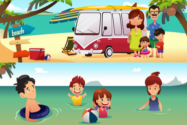 Summer vacation children in beach Royalty Free Vector Image