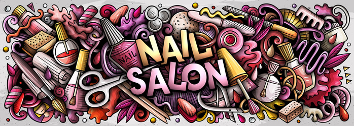 Nail salon doodle cartoon funny banner Royalty Free Vector