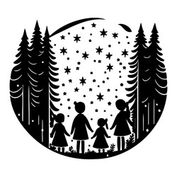 Forest friend children watching shooting stars Vector Image