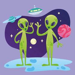 Cute happy alien character waving his hand Vector Image