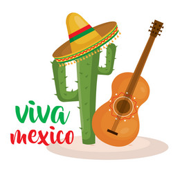 Mexican party poster with guitar and cactus Vector Image