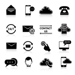Contact black icons set - mobile phone email Vector Image
