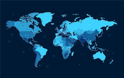 Blue world map with countries Royalty Free Vector Image
