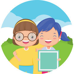 Happy girls with block Royalty Free Vector Image