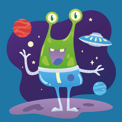 Cute happy alien character waving his hand Vector Image