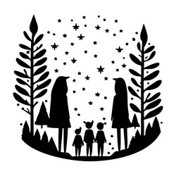 Forest friend children watching shooting stars Vector Image