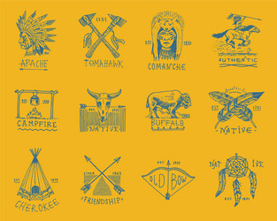 Native american old red skinned indian label Vector Image