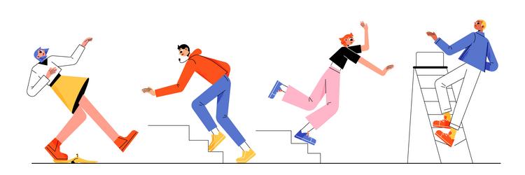 People stumble on stairs fall down slip peel Vector Image