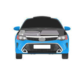 Crashed blue car with open hood Royalty Free Vector Image