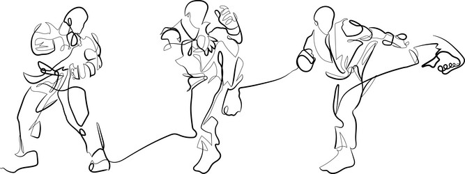 Continuous line art epic taekwondo kick Royalty Free Vector