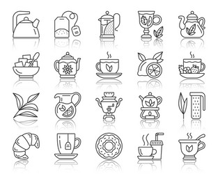 Tea black silhouette icons set Royalty Free Vector Image