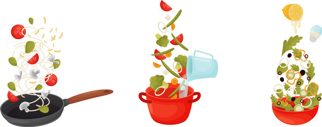 Pasta cooking process set boiling Royalty Free Vector Image