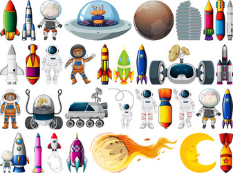 Set space objects and elements isolated Royalty Free Vector