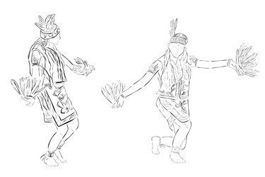 Simple black outline sketch dayak traditional Vector Image