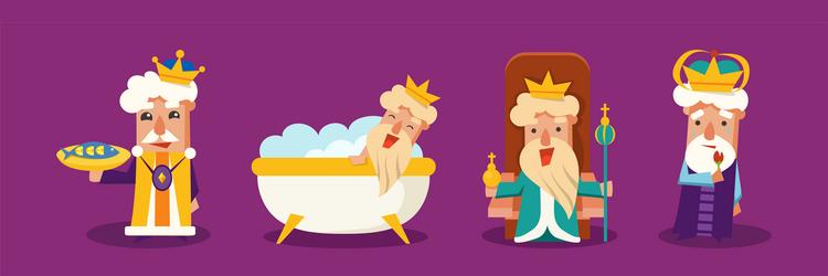 Funny king character with beard and crown engaged Vector Image