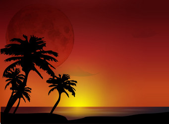 3d sunset on beach retro palms sci fi Royalty Free Vector