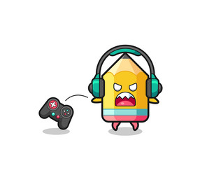 Pencil gamer mascot holding a game controller Vector Image