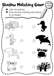 Shadow matching game farm animal coloring page Vector Image