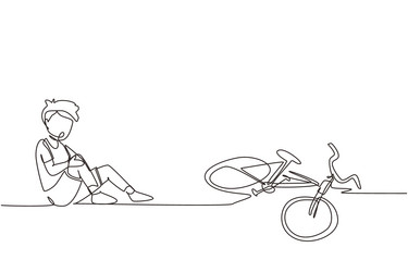 Single continuous line drawing boy fallen off Vector Image