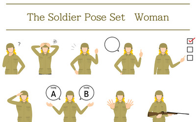 Senior female soldier pose set questioning Vector Image