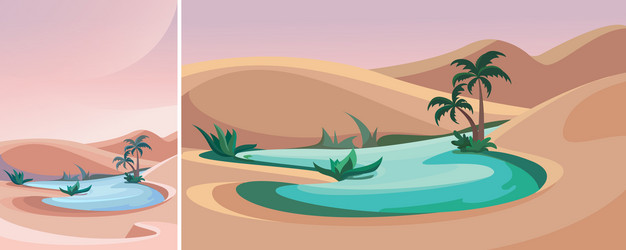 Lake water on desert africa landscape cartoon Vector Image