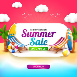 Summer sale banner with white board and 3d Vector Image